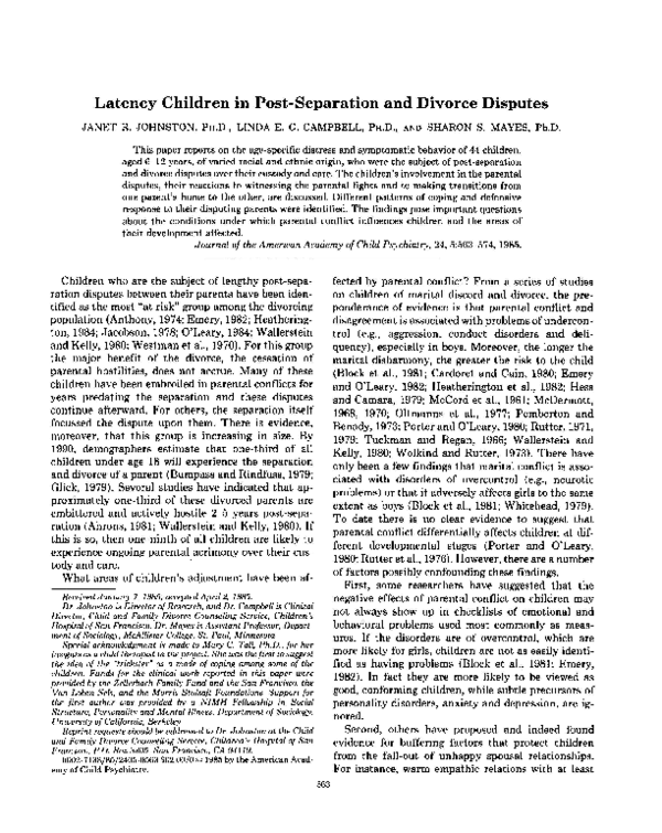 (PDF) Latency Children In Post-Separation and Divorce Disputes