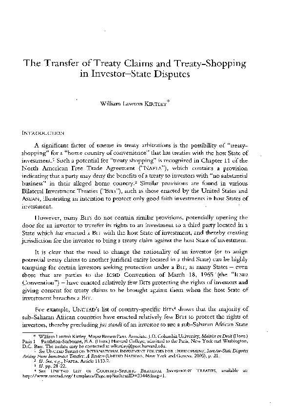 (PDF) The Transfer of Treaty Claims and Treaty-Shopping in Investor ...