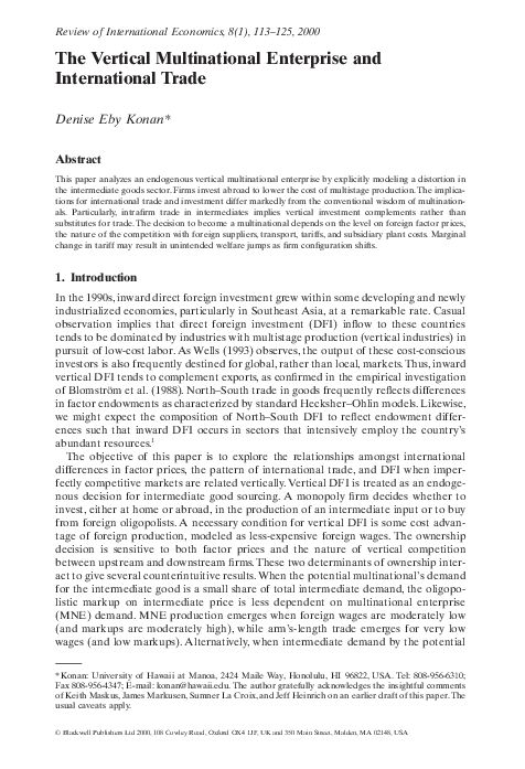 (PDF) The vertical multinational enterprise and international trade
