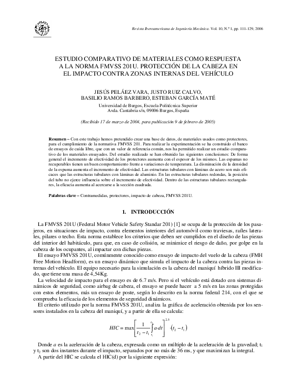 (PDF) Estudio comparativo de materiales como respuesta a la norma FMVSS ...