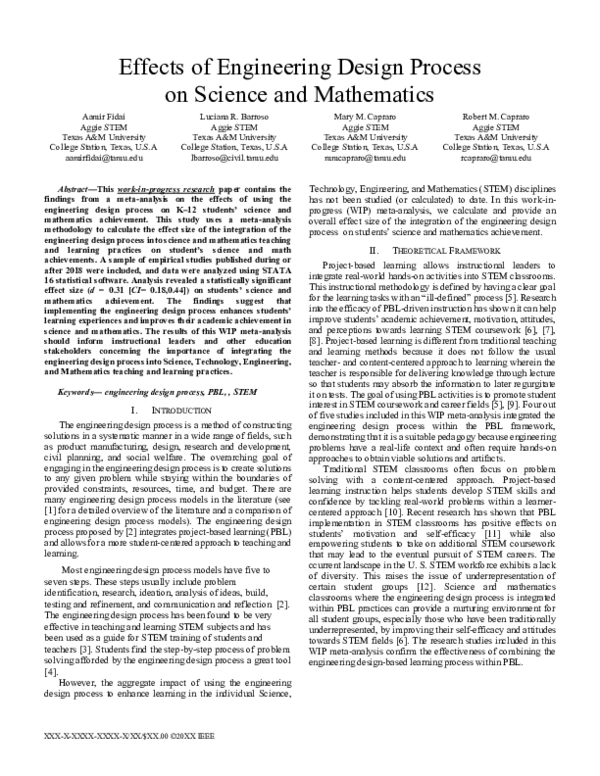 (PDF) Effects of Engineering Design Process on Science and Mathematics