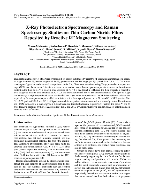 (PDF) X-Ray Photoelectron Spectroscopy and Raman Spectroscopy Studies ...