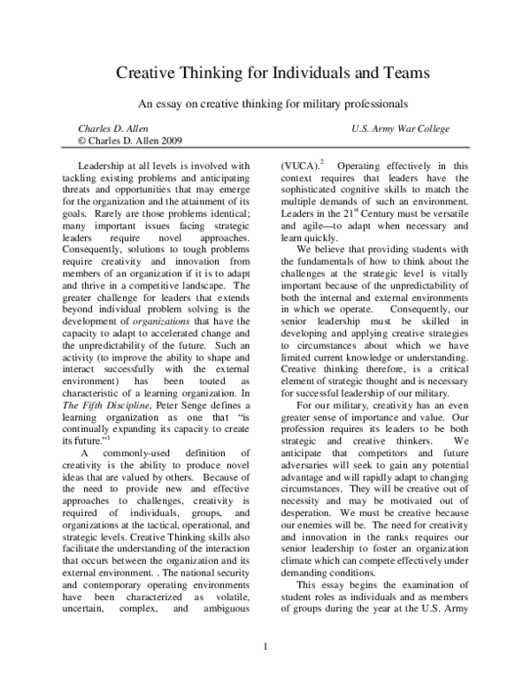 (PDF) Creative Thinking for Individuals and Teams. An Essay on Creative ...