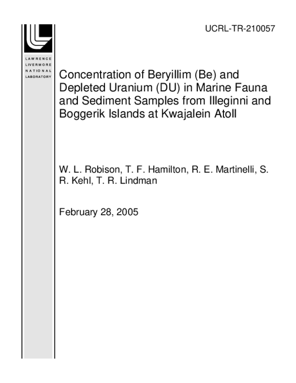 (PDF) Concentration of Beryllium (Be) and Depleted Uranium (DU) in ...