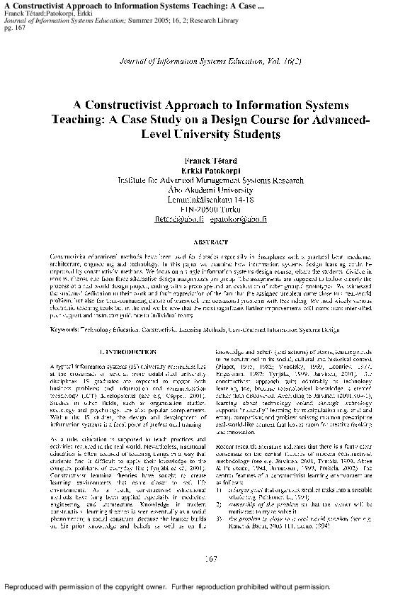 (PDF) A Constructivist Approach to Information Systems Teaching: A Case Study on a Design Course ...