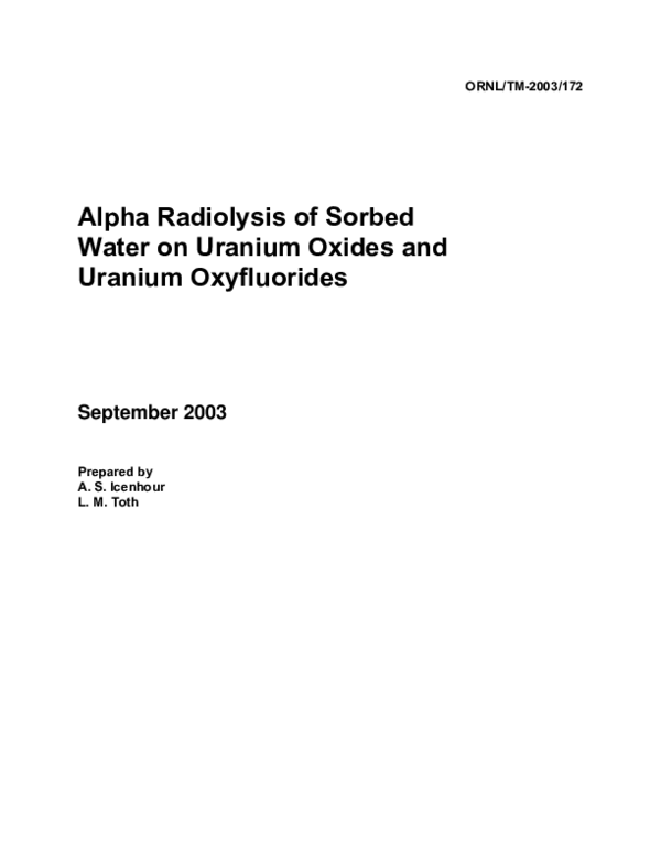 (PDF) Alpha Radiolysis of Sorbed Water on Uranium Oxides and Uranium ...