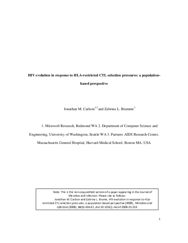 (PDF) HIV evolution in response to HLA-restricted CTL selection ...