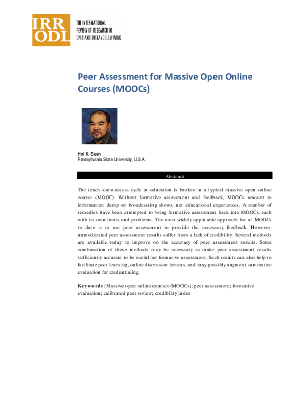 (PDF) Peer assessment for Massive Open Online Courses (MOOCs)