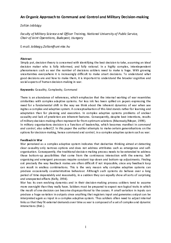(PDF) An Organic Approach to Command and Control and Military Decision ...
