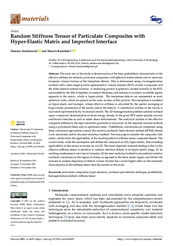 Pdf Random Stiffness Tensor Of Particulate Composites With Hyper Elastic Matrix And Imperfect