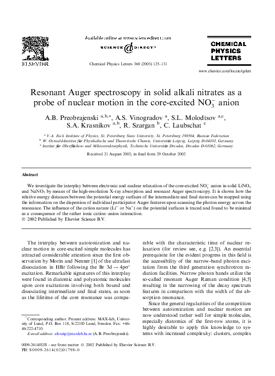 (PDF) Resonant Auger spectroscopy in solid alkali nitrates as a probe ...