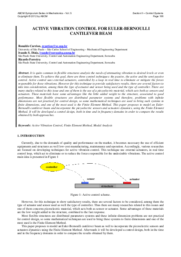 (PDF) Active vibration control for Euler-Bernoulli cantilever beam
