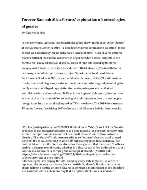 (PDF) Forever banned: Aliza Shvarts’ exploration of technologies of ...