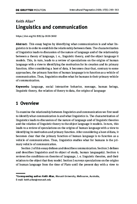 Pdf Linguistics And Communication