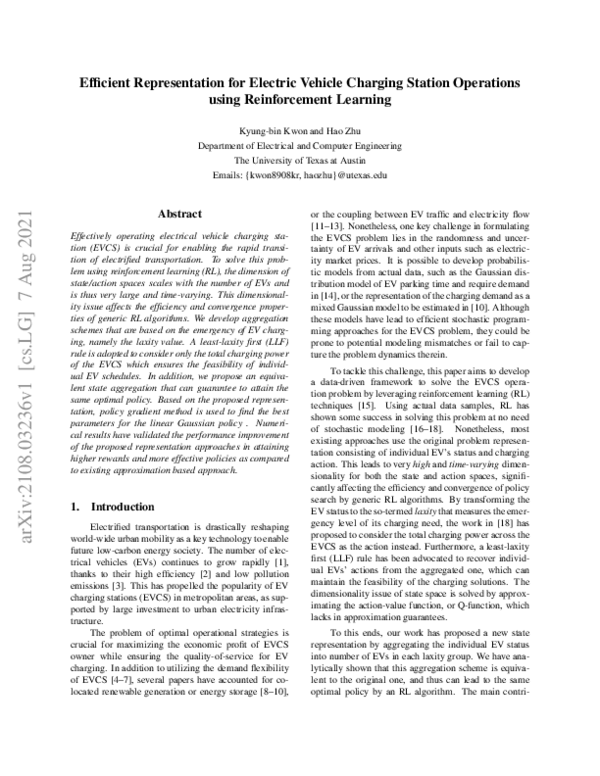 (PDF) Efficient Representation for Electric Vehicle Charging Station Operations using ...