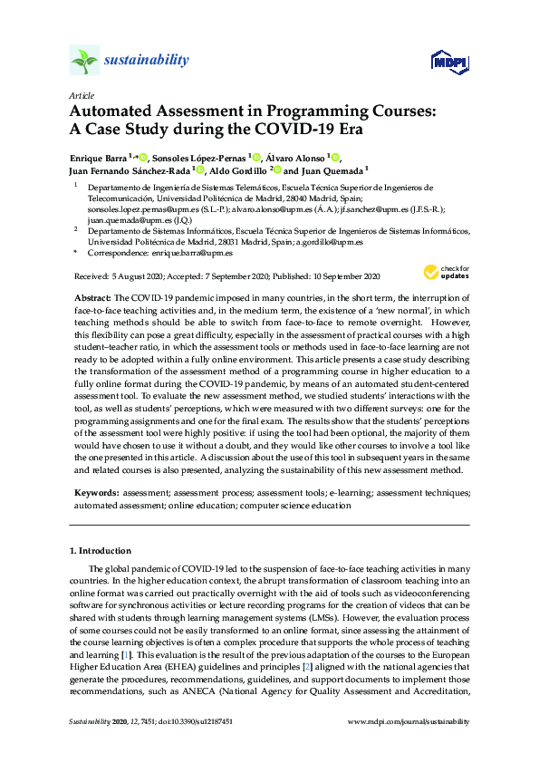(PDF) Automated Assessment in Programming Courses: A Case Study during ...