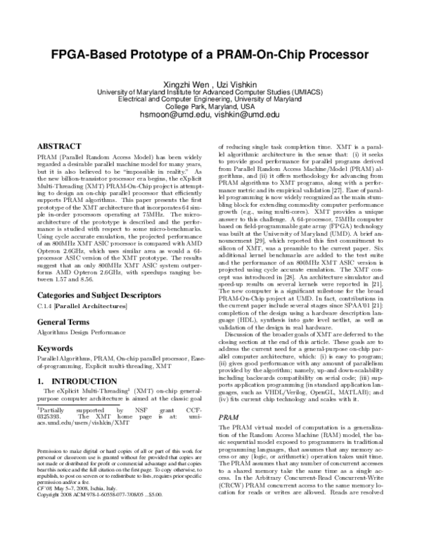 Pdf Fpga Based Prototype Of A Pram On Chip Processor