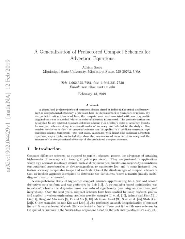 (PDF) A generalization of prefactored compact schemes for advection equations