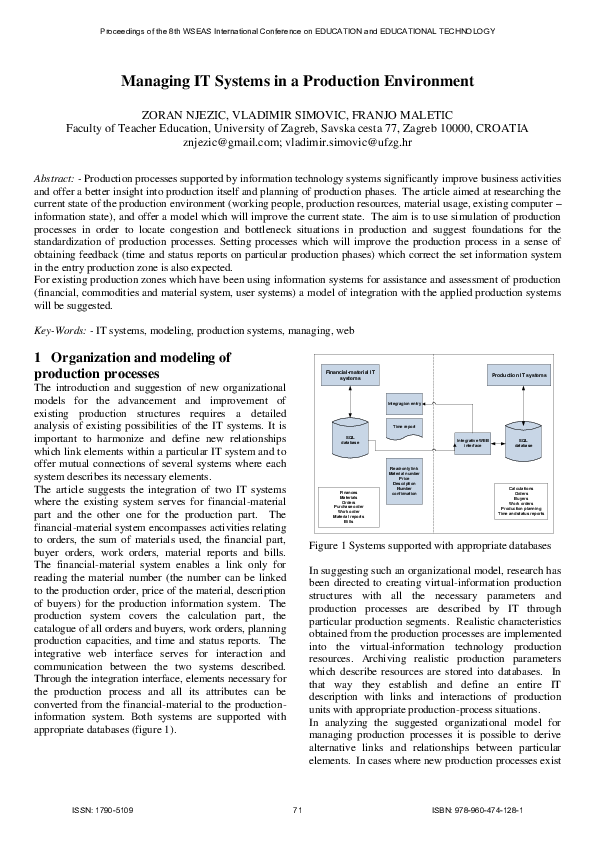 (PDF) Managing IT Systems in a Production Environment