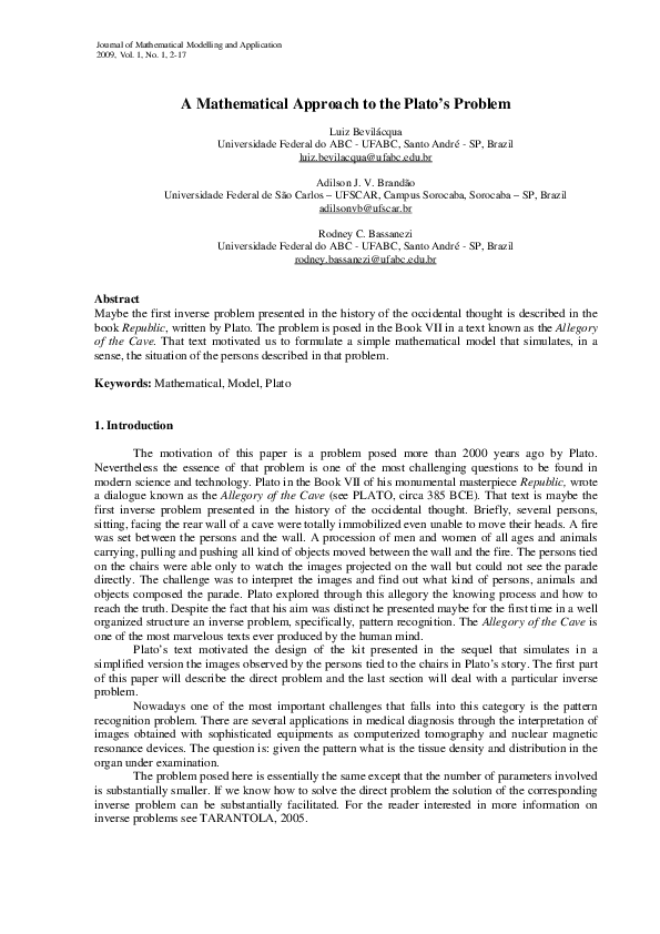 (PDF) A Mathematical Approach to the Plato’s Problem