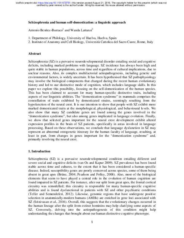 (PDF) Schizophrenia and human self-domestication: a linguistic approach