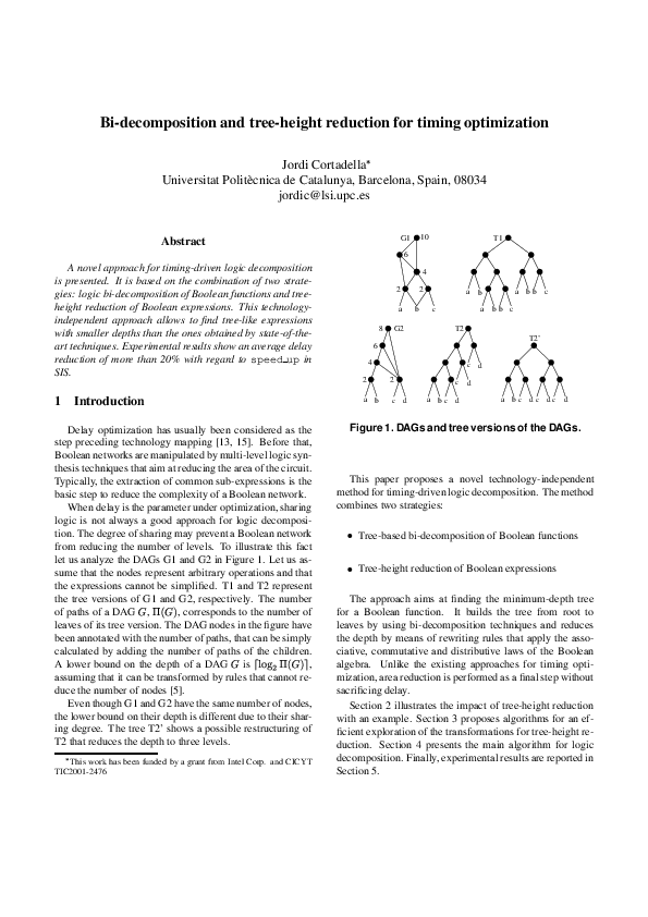 (PDF) Bi-Decomposition and Tree-Height Reduction for Timing Optimization