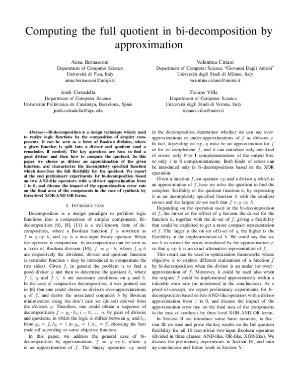 (PDF) Computing the full quotient in bi-decomposition by approximation