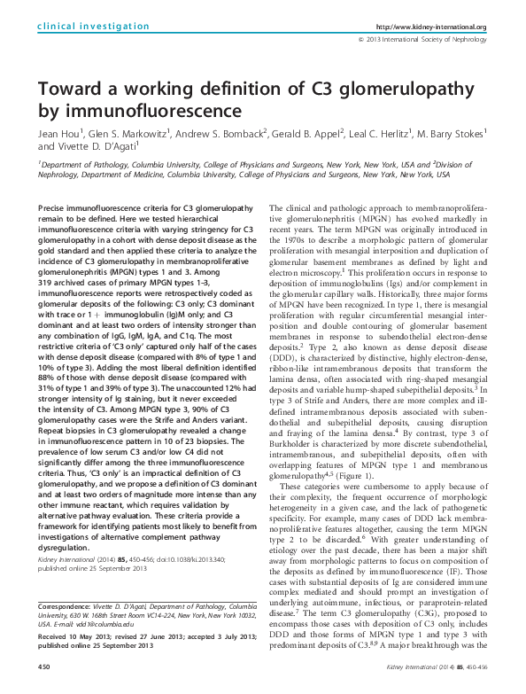 (PDF) Toward a working definition of C3 glomerulopathy by ...