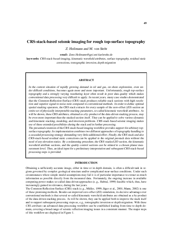 (PDF) CRS-stack-based seismic imaging for rough top-surface topography