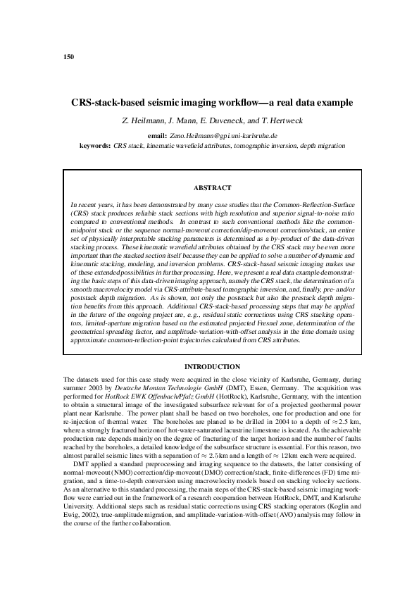 (PDF) CRS-stack-based seismic imaging workflow — a real data example