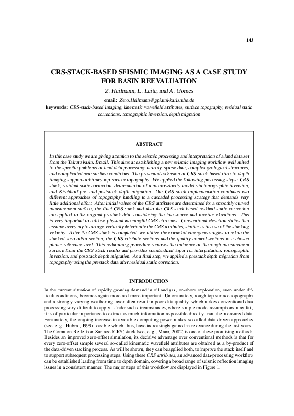 (PDF) CRS-Stack-Based Seismic Imaging as a Case Study for Basin Reevaluation