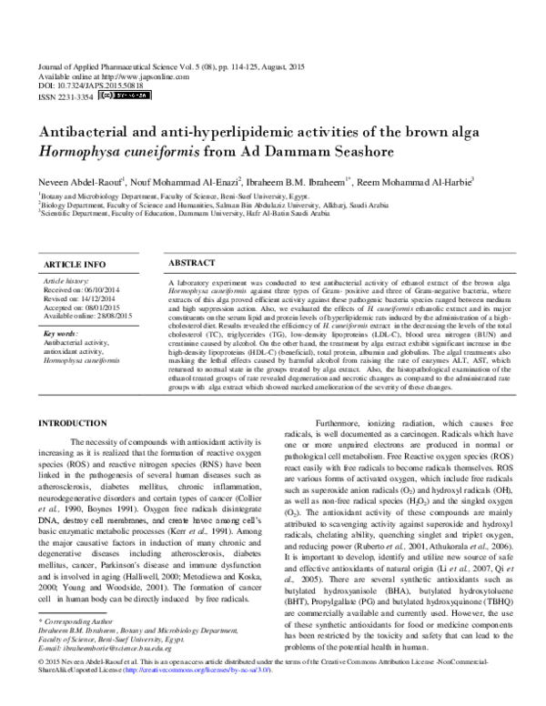 (PDF) Antibacterial and anti-hyperlipidemic activities of the brown ...