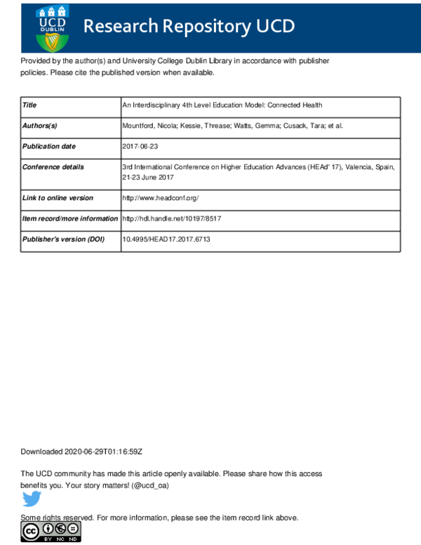 (PDF) An Interdisciplinary 4th Level Education Model:Connected Health