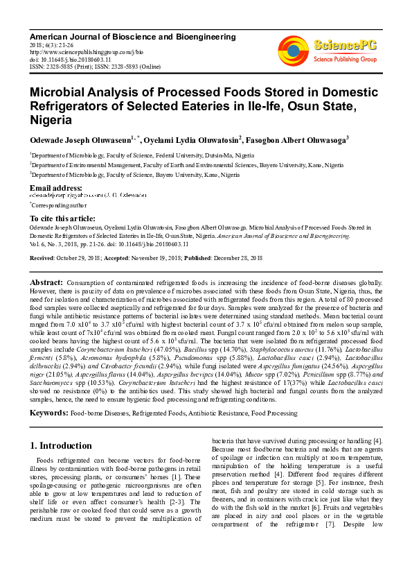 (PDF) Microbial Analysis of Processed Foods Stored in Domestic ...