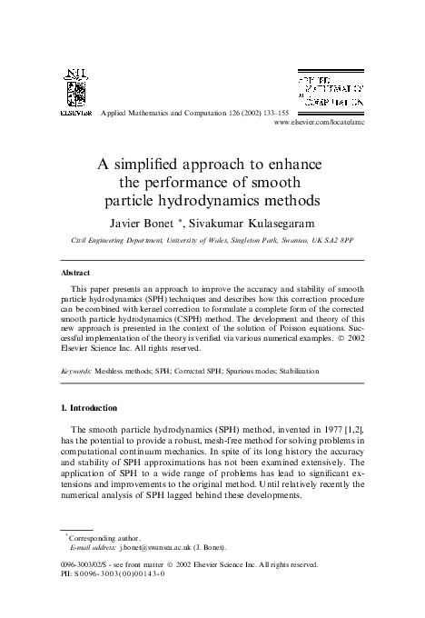 (PDF) A simplified approach to enhance the performance of smooth particle hydrodynamics methods
