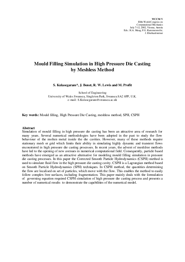 Pdf Mould Filling Simulation In High Pressure Die Casting By Meshless Method