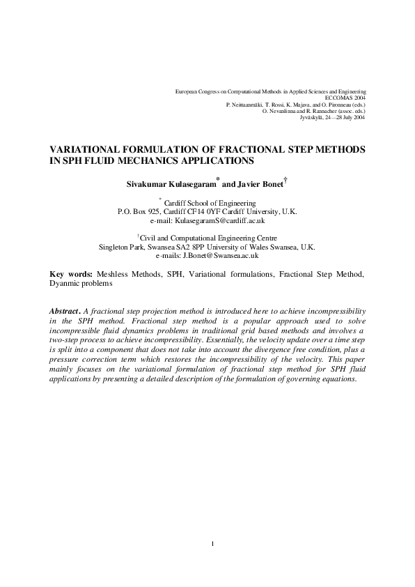Pdf Variational Formulation Of Fractional Step Methods In Sph Fluid