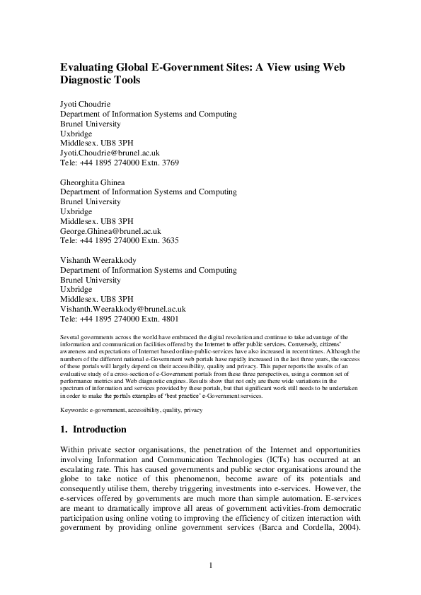 (PDF) Evaluating global e-government sites: A view using web ...