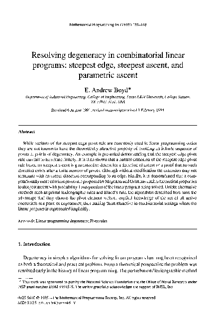 (PDF) Resolving degeneracy in combinatorial linear programs: Steepest edge, steepest ascent, and ...
