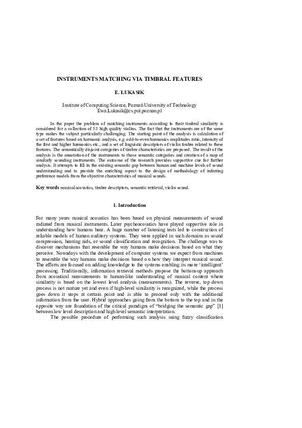 (PDF) Instruments Matching via Timbral Features