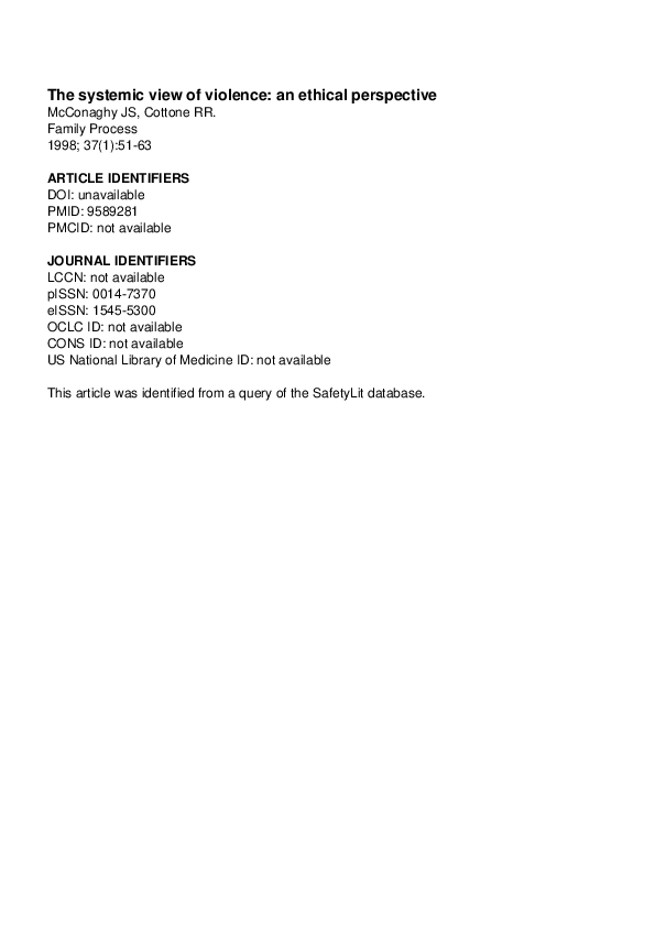 (PDF) The Systemic View of Violence: An Ethical Perspective