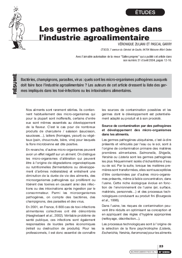 (PDF) Les germes pathogènes dans l'industrie agroalimentaire