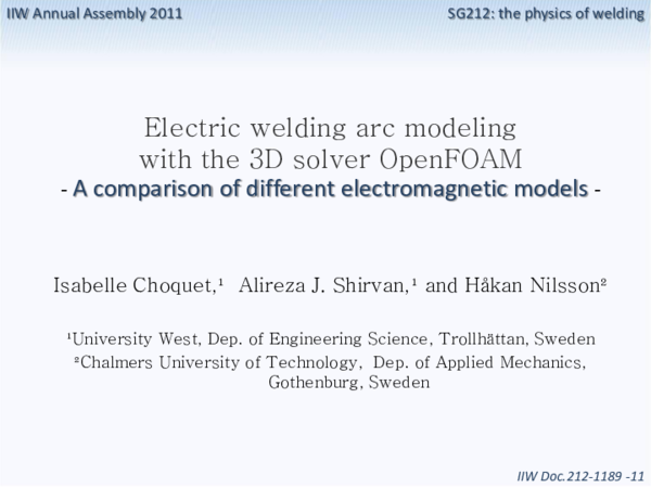(PDF) Electric welding arc modeling with the solver OpenFOAM - A comparison of different ...