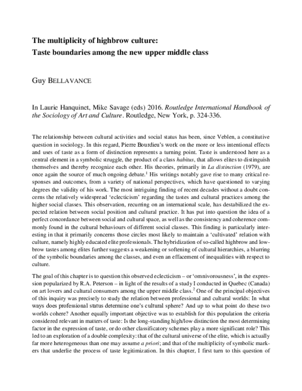 (PDF) The multiplicity of highbrow culture: Taste boundaries among the ...