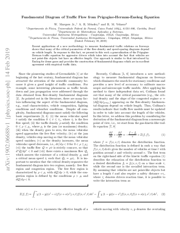 (PDF) Fundamental Diagram of Traffic Flow from Prigogine-Herman-Enskog ...