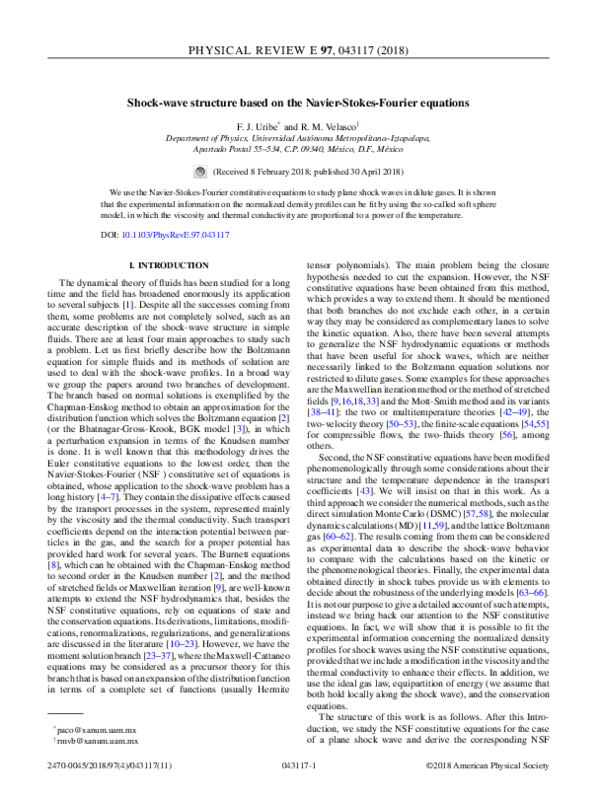 (PDF) Shock-wave structure based on the Navier-Stokes-Fourier equations