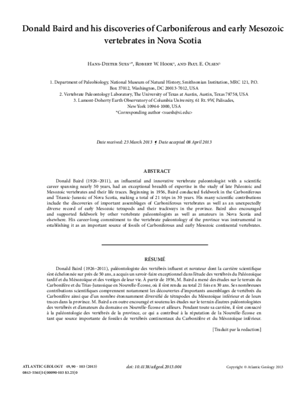 (PDF) Donald Baird and his discoveries of Carboniferous and early ...
