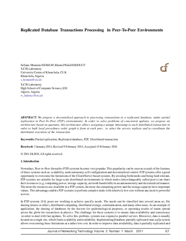 (PDF) Replicated Database Transactions Processing in Peer-To-Peer Environments