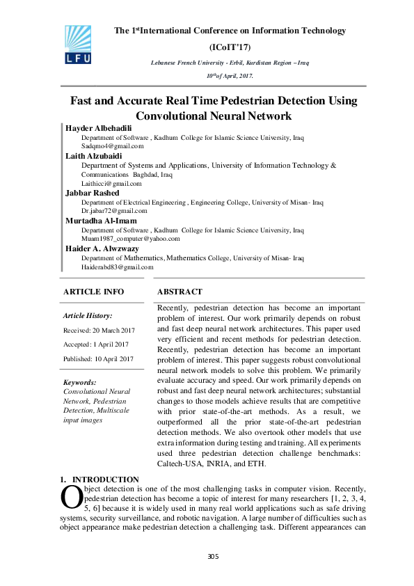 Pdf Fast And Accurate Real Time Pedestrian Detection Using