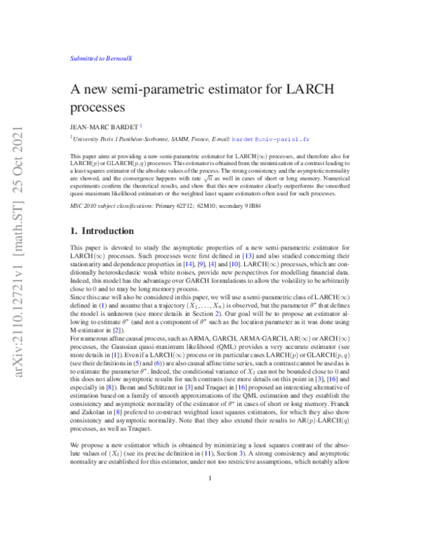 Pdf A New Semi Parametric Estimator For Larch Processes
